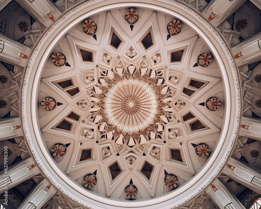 Mosque beautiful interior in white colours background. Traditional ...