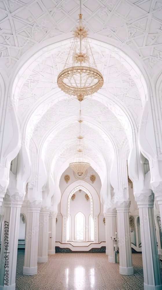 Mosque beautiful interior in white colours background. Traditional ...