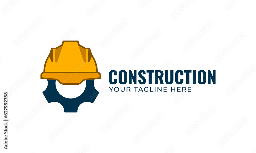 Construction renovation logo. Cog wheel with safety helmet vector ...