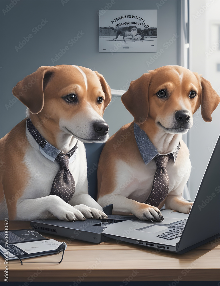 Realistic, high-resolution illustration of three dogs, working ...