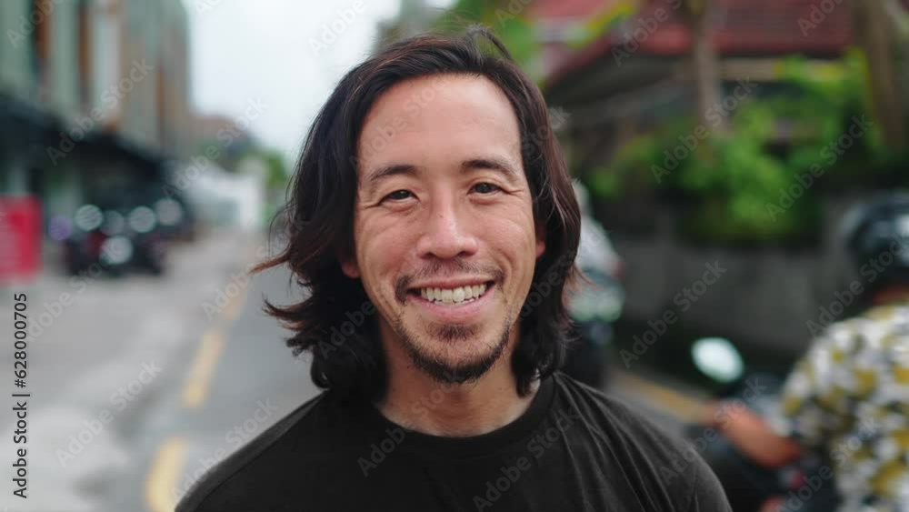 Portrait of Adult Asian Man Looking at Camera Close Up. Head Shot or ...