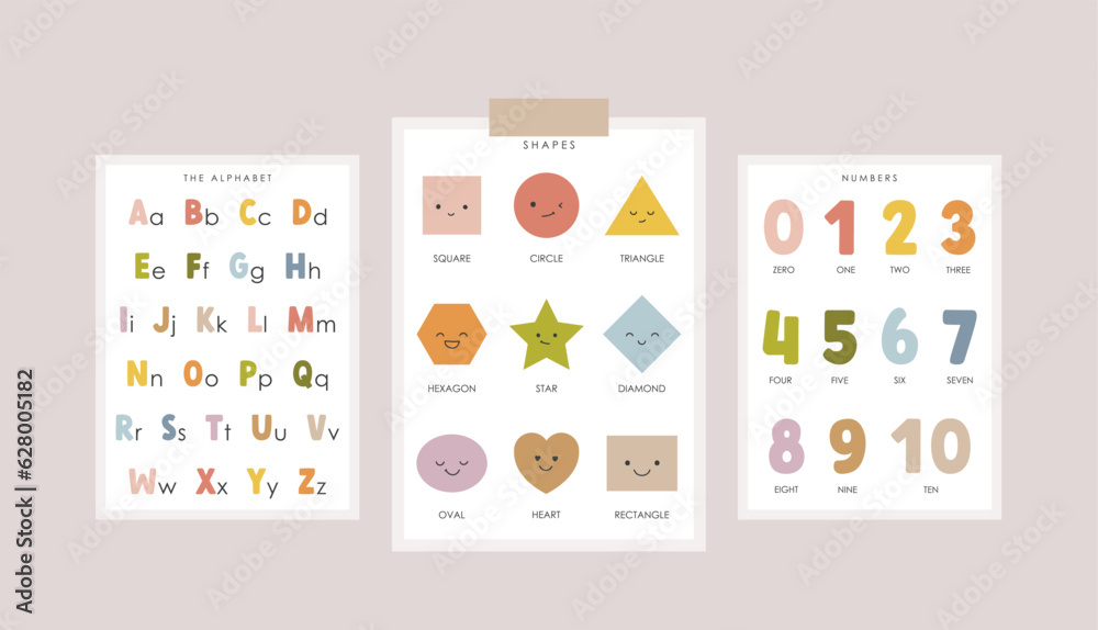 Set of 3 Educational Posters, Kids Wall Decor, Kindergarten Decor ...