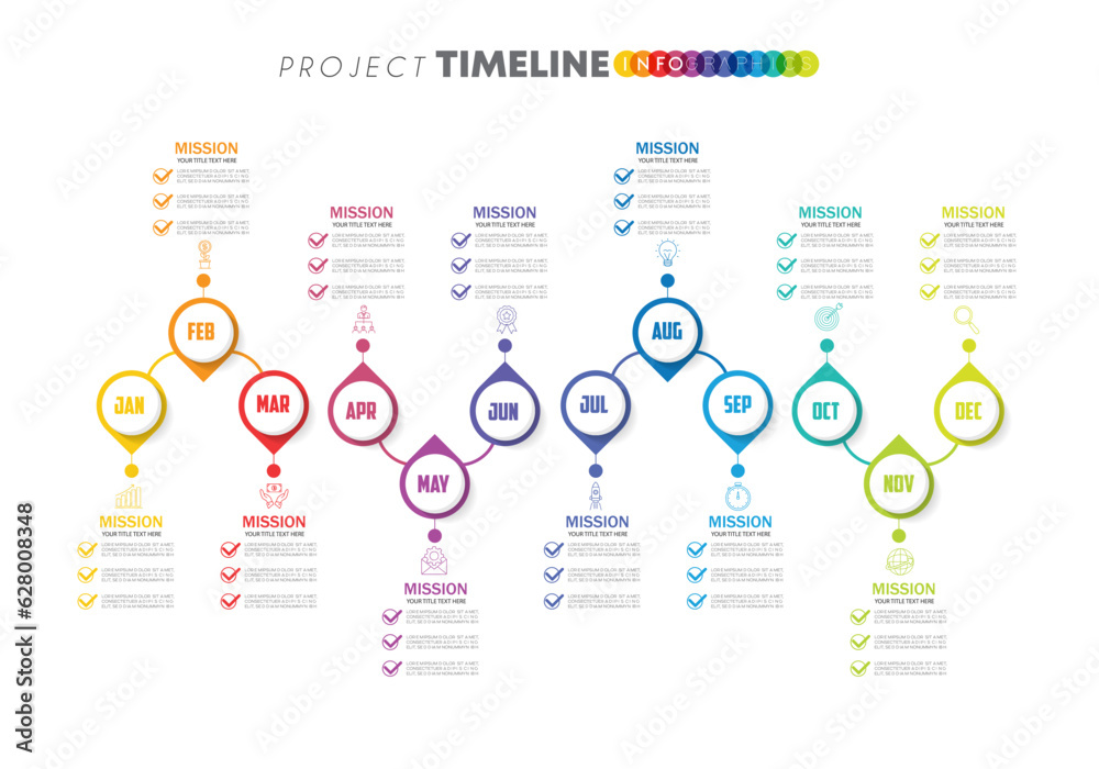 infographic Project timeline graph for 12 months modern diagram ...