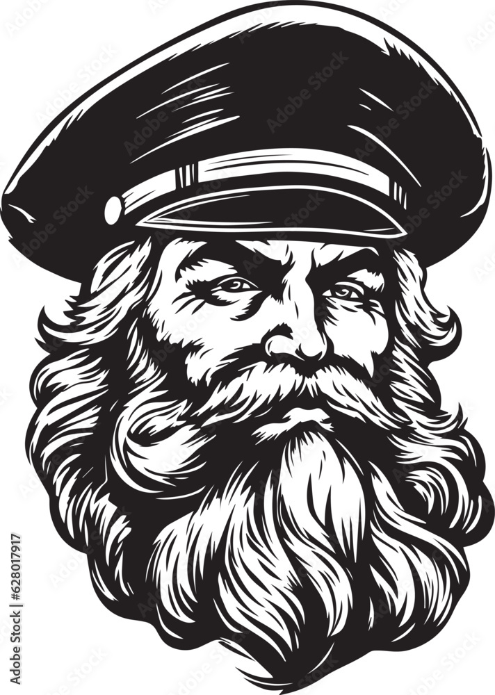 Retro old sailor with beard 60s style old man. Retro comics sailor head ...