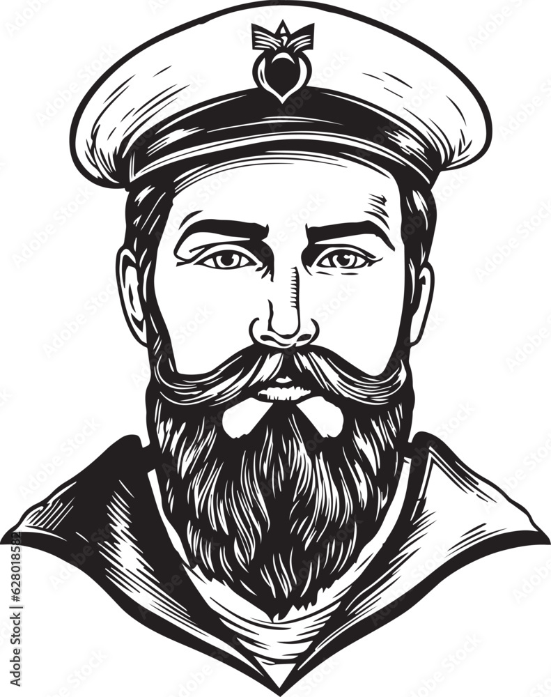 Retro old sailor with beard 60s style old man. Retro comics sailor head ...