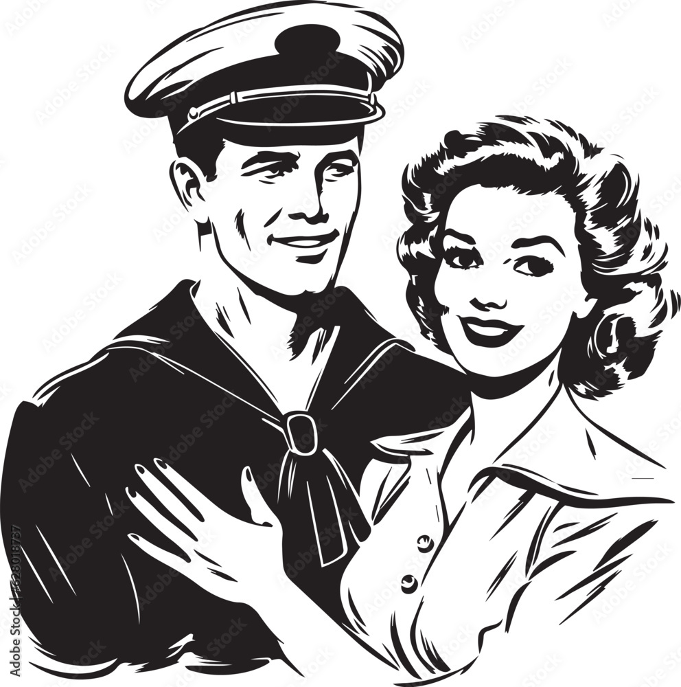Retro sailor and girl 60s style. Retro comics sailor, People in retro ...