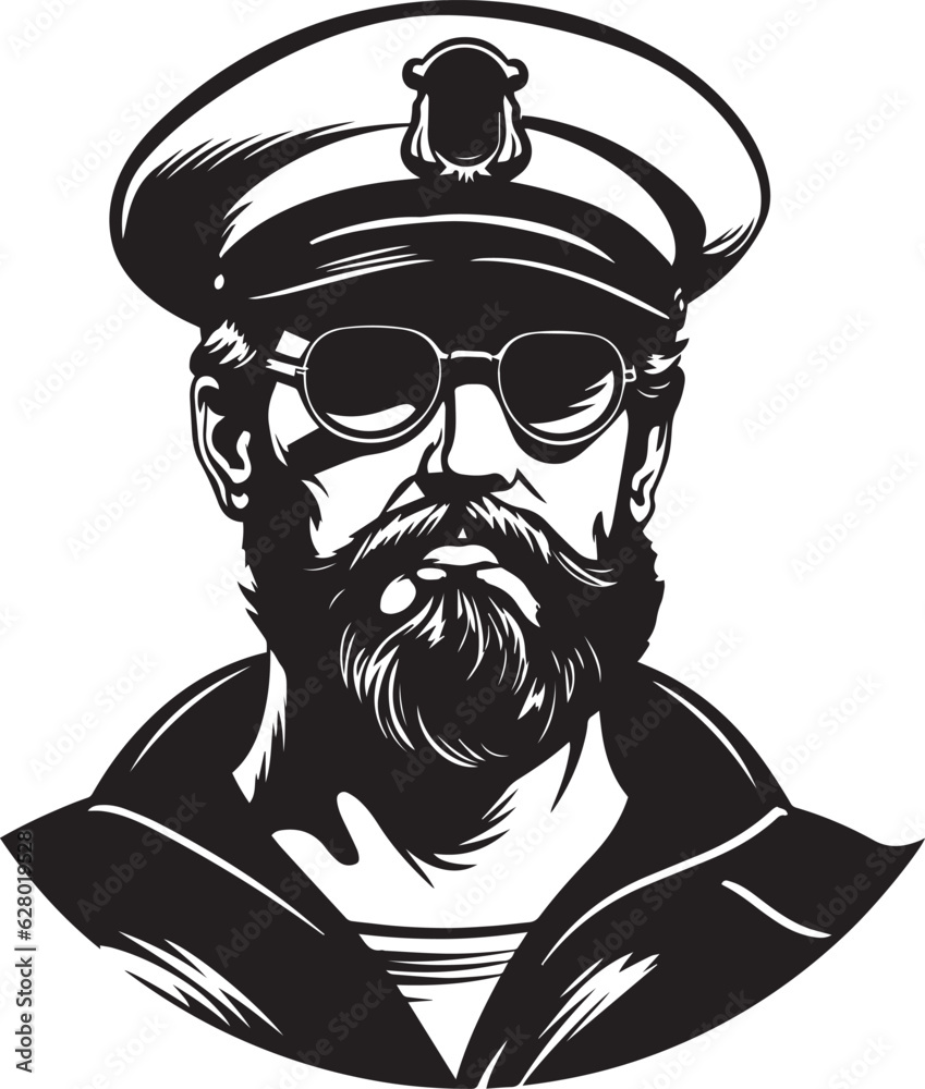 Retro old sailor with beard 60s style old man. Retro comics sailor head ...