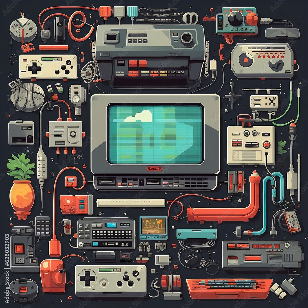 an 8-bit video game style video game technology toolkit Stock ...