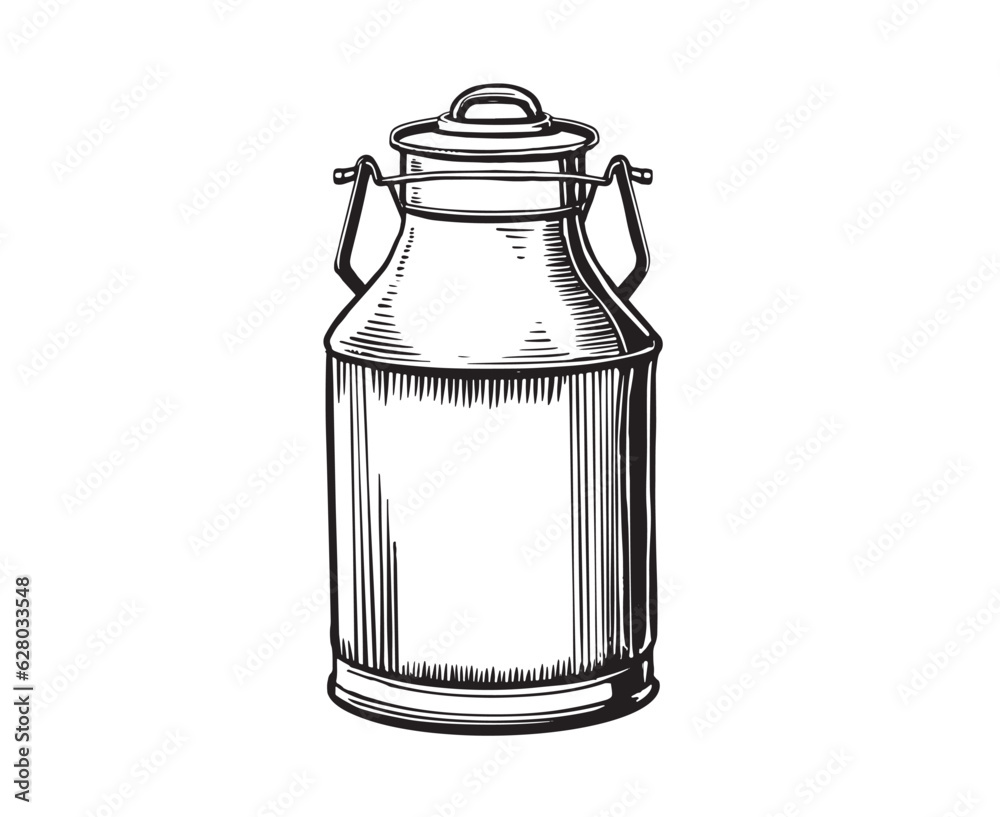 Milk can vector sketch line drawing Stock Vector | Adobe Stock