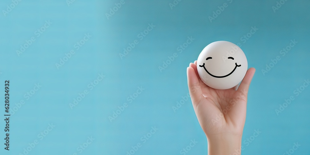 Good Review Smiley Face Label In Hand, Happy Face, Satisfied Customer ...