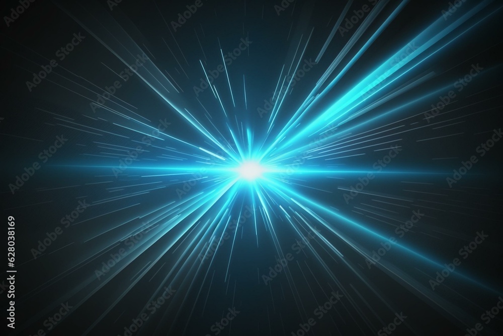 Blue laser light burst motion on dark background with light rays and ...
