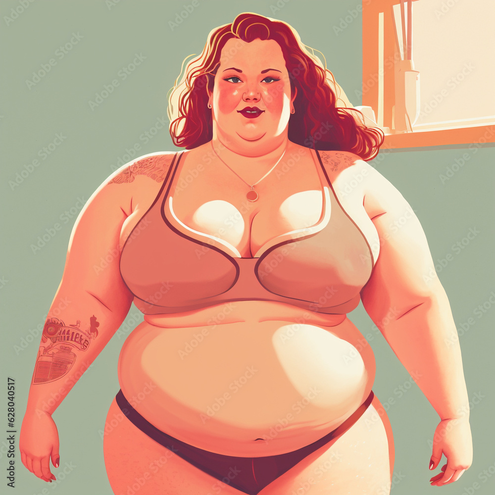 Generative AI. Happy plus size girl doing full split. Happy body positive concept. I love my ...