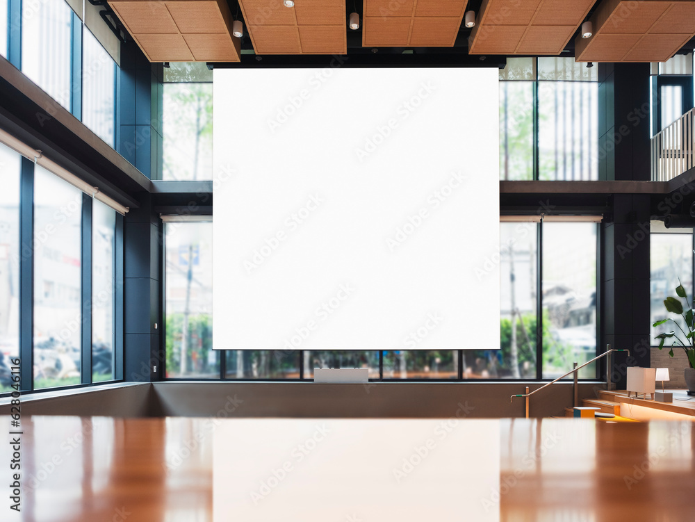 Blank white screen indoor building Mock up media presentation Stock ...