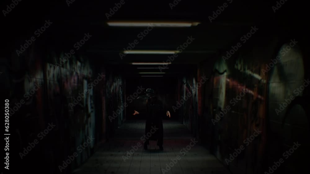 Ghostly Creepy Figure Underground Corridor Flickering Lights Spooky ...