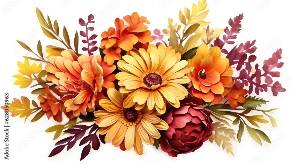 Trendy watercolor autumn flowers wedding bouquet. Beautiful fall floral ...