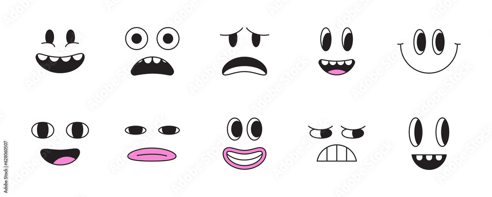 Png cartoon faces, abstract design mascots - y2k stickers and badges ...