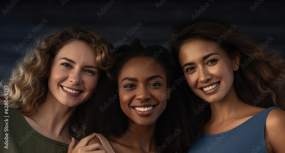 A group of smiling females stands together, representing diversity in ...