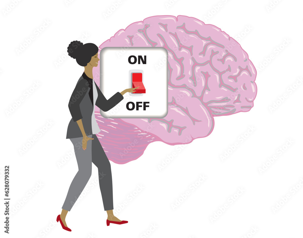 Woman switching off a brain. AI, artificial intelligence development ...