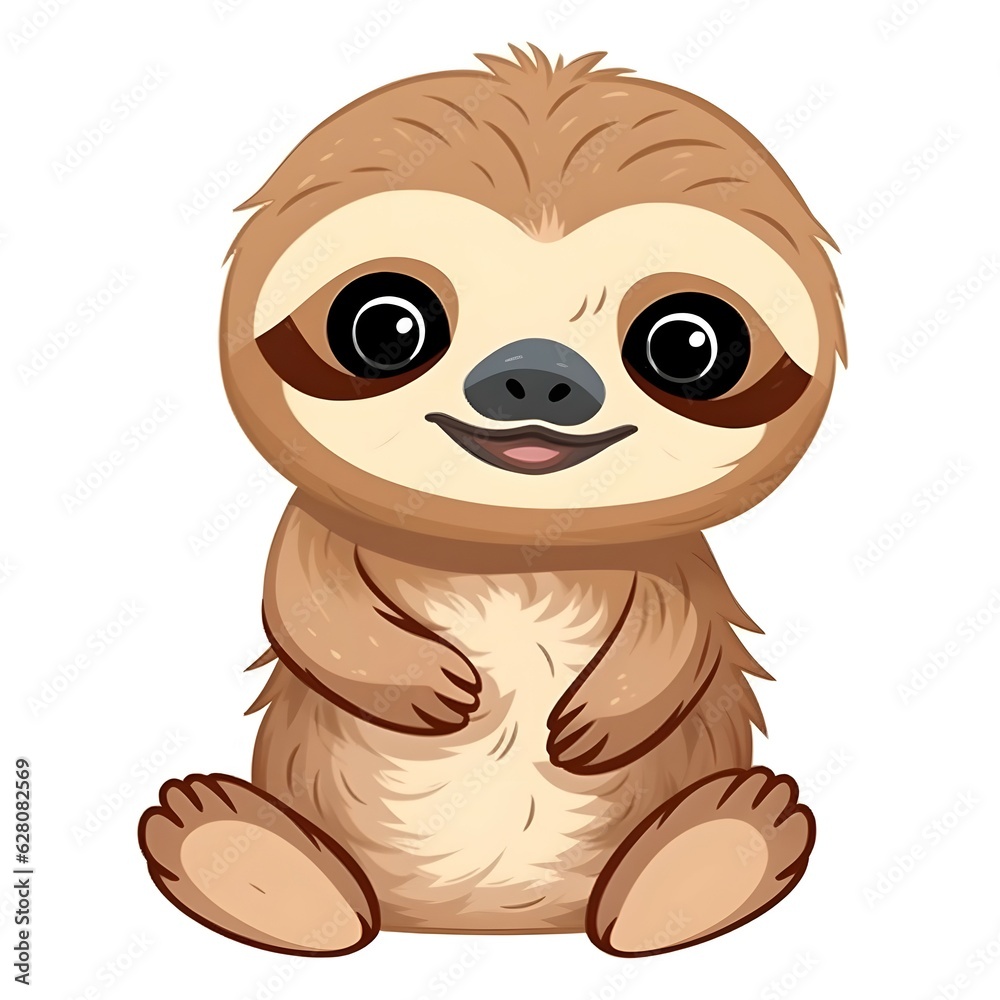 create a digital clipart of a baby sloth, cartoon style, white ...