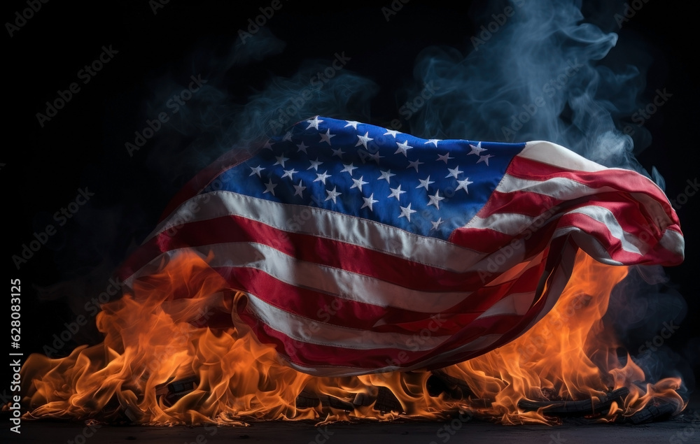 american flag on fire. downfall of america. BRICS. dollarization ...