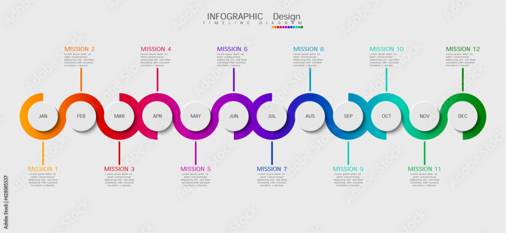 12 month calendar design concept, modern timeline, infographic template ...