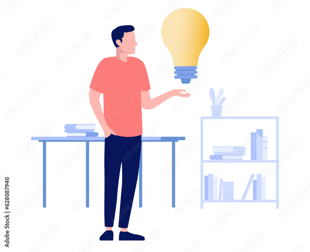 Man with idea - Vector illustration of casual person standing with ...