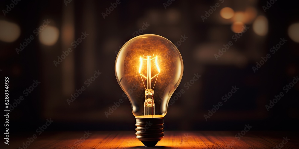 AI Generated. AI Generative. Electricity light lamp bulb on dark black ...