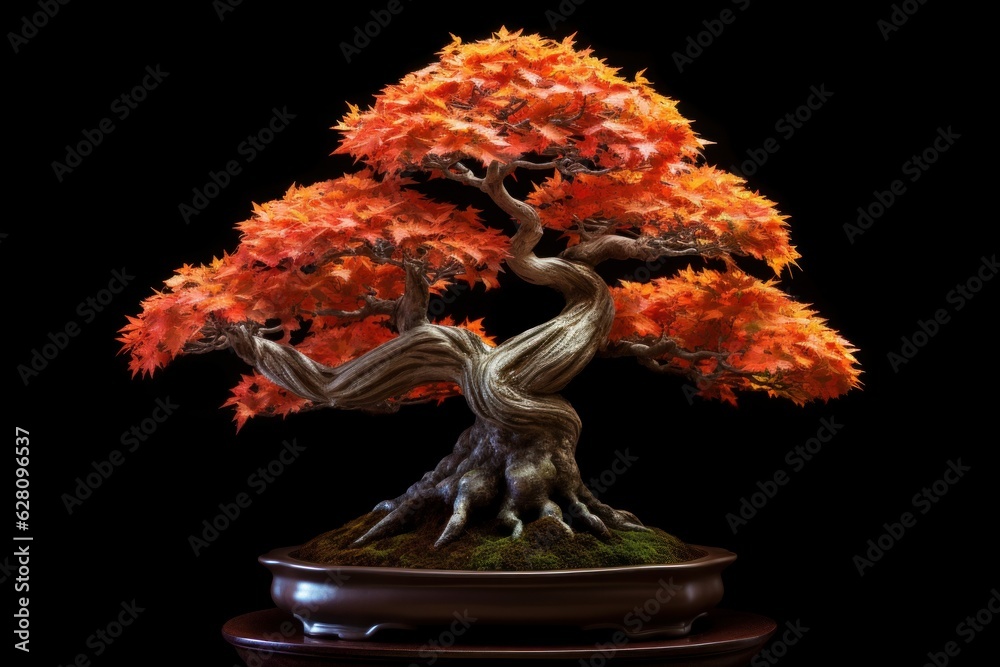 Illustration of a generative AI-created bonsai tree with vibrant orange ...