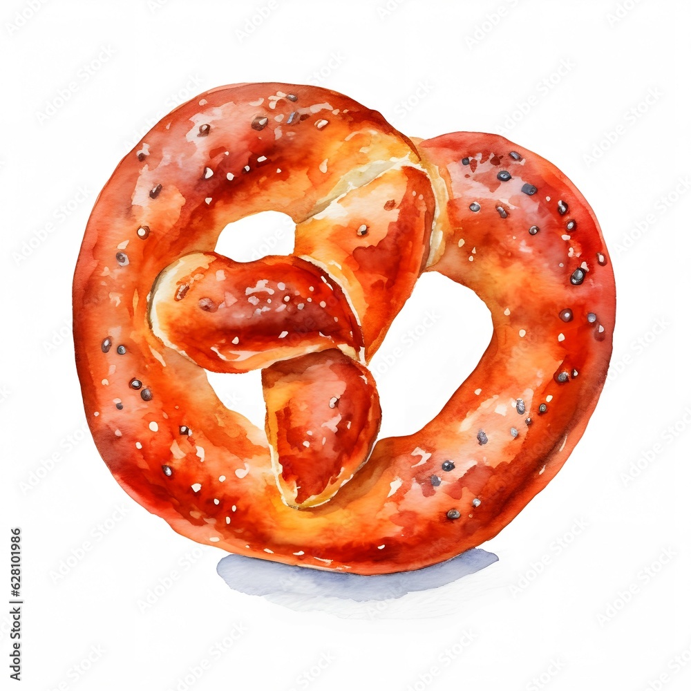create a hand drawn watercolor clipart of a pretzel, white background, 4k Stock Illustration ...