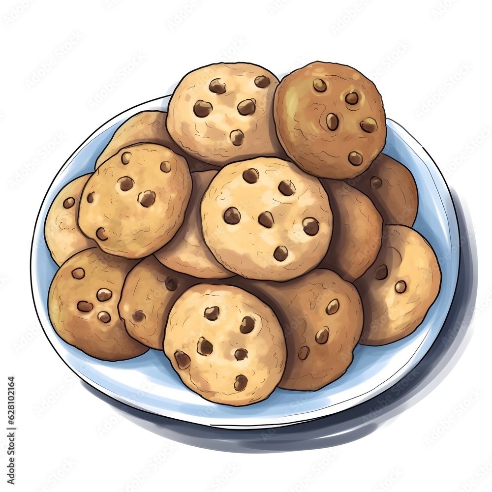 create a hand drawn clipart of a plate of cookies, white background, 4k ...