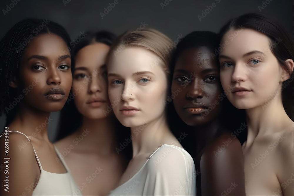 A diverse group of beautiful women with natural beauty and glowing ...