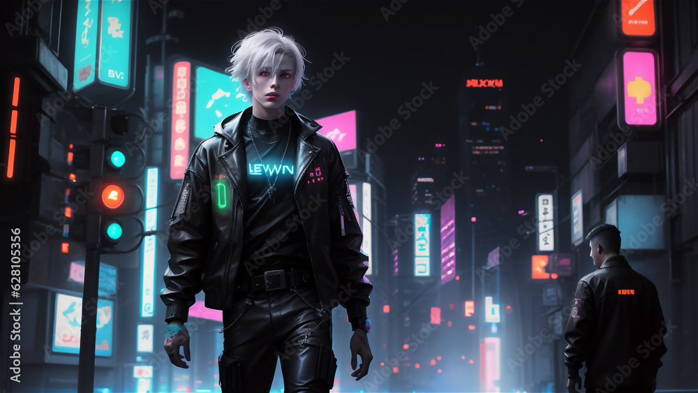 ภาพประกอบสต็อก Cyberpunk man. Futuristic cyber background, Cyber Anime ...
