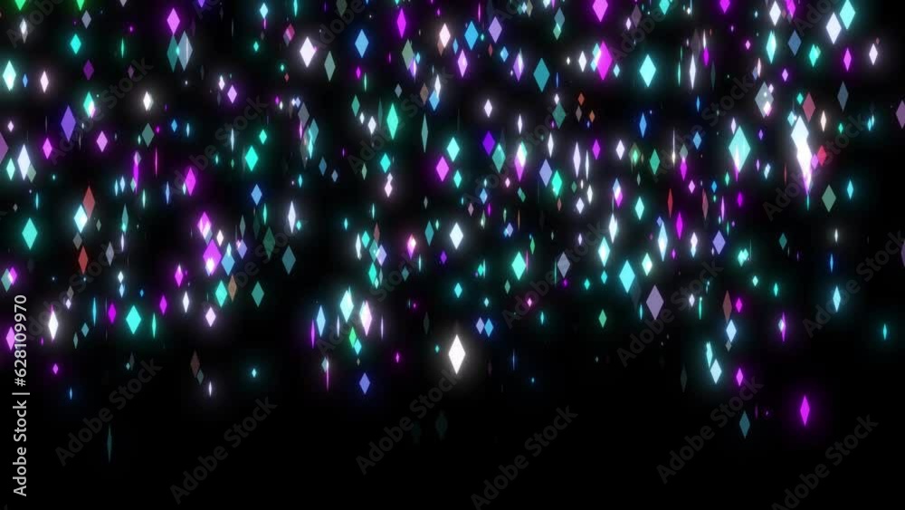 Raining Diamond Shape Particle Falling On Dark Background, Glowing ...