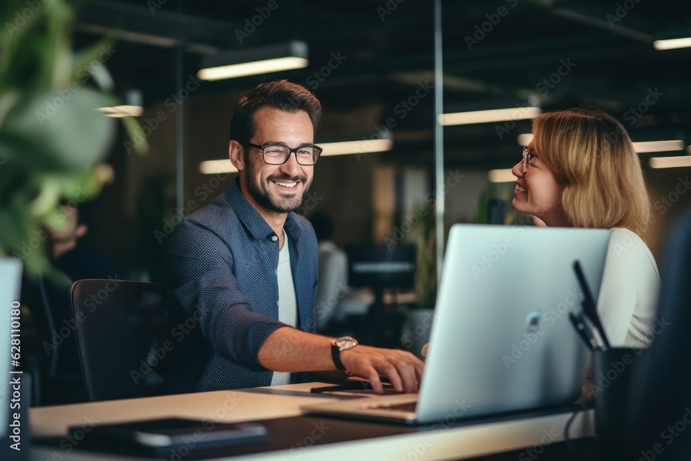 In the vibrant cool office, colleagues thrive. Creativity sparks as ...