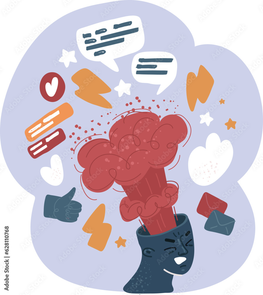 Vector illustration of Head with bomb instead on brain. Danger of ...