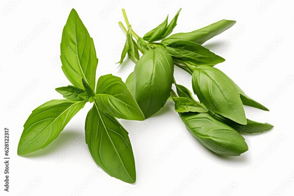 Fresh green organic basil and rosemary leaves isolated on white ...