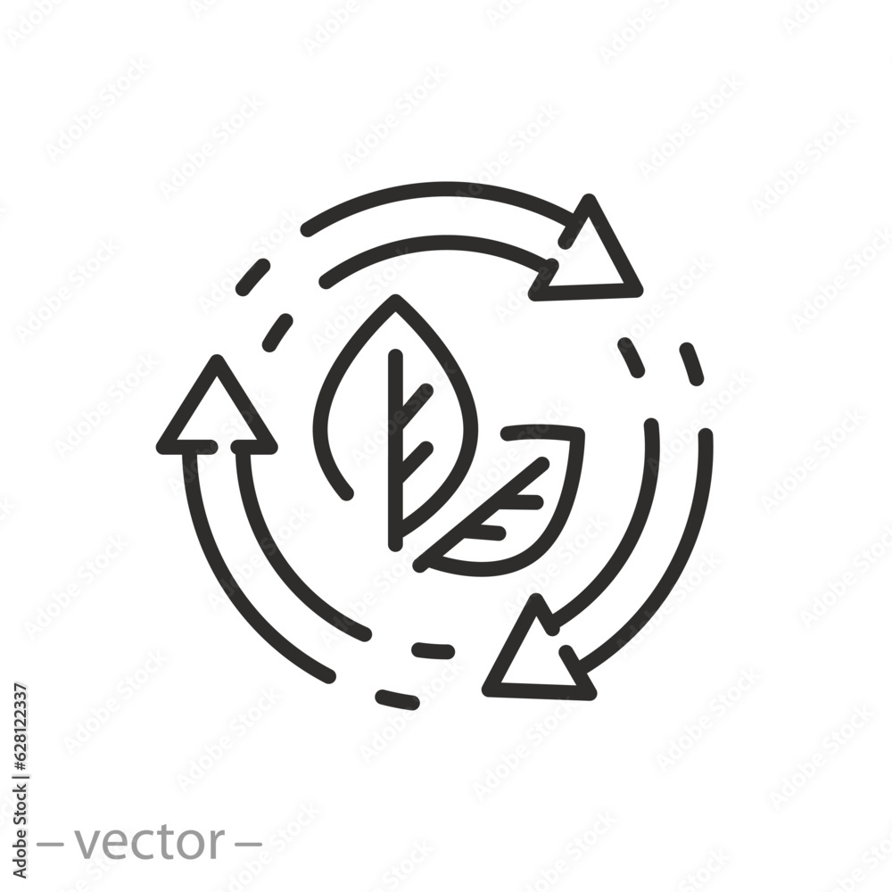 zero waste icon, eco label, leaves in rotating arrows, organic ...