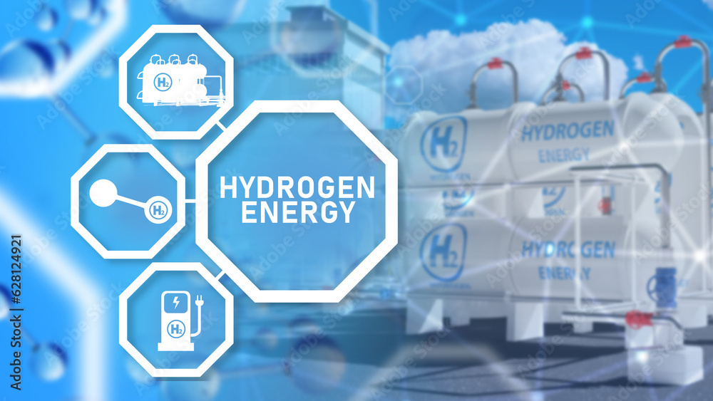 Hydrogen energy. Eco friendly fuel. Hydrogen gas tanks. Innovative fuel ...