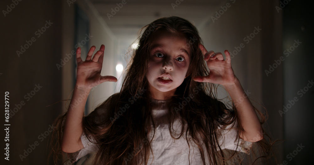 Scary Little Girl Ghost in a White Nightgown Pretending to Haunt the ...