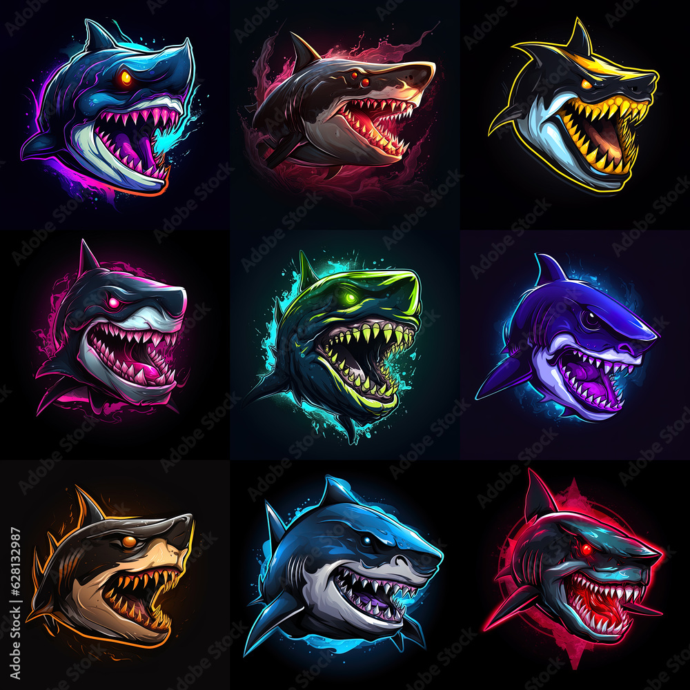 Sharks as esport gaming mascots, Premium AI Generative artwork Stock ...