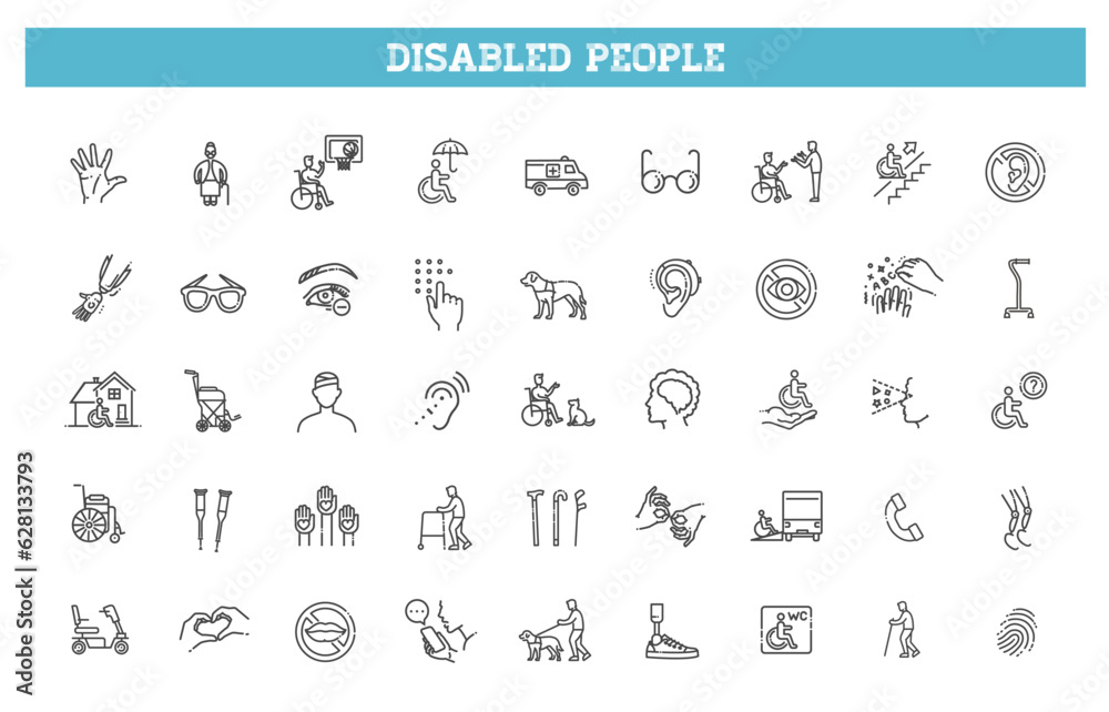 Disabled people Icons bundle. Linear dot style Icons. Vector ...