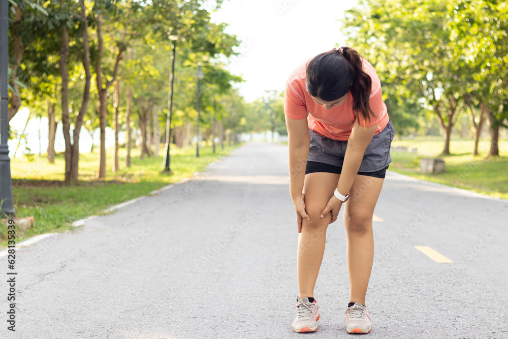 Injury from workout concept. Running sport injury leg pain. Runner ...