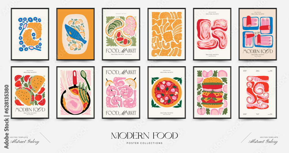 Abstract food posters template. Modern trendy Matisse minimal style ...