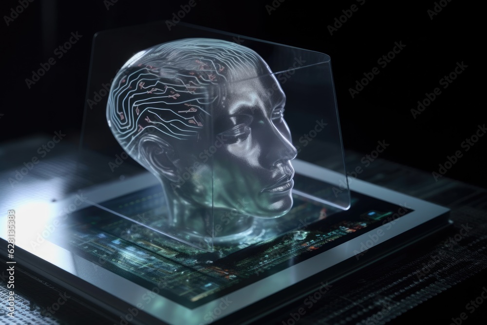 Neural connection between human brain and computer. Artificial ...
