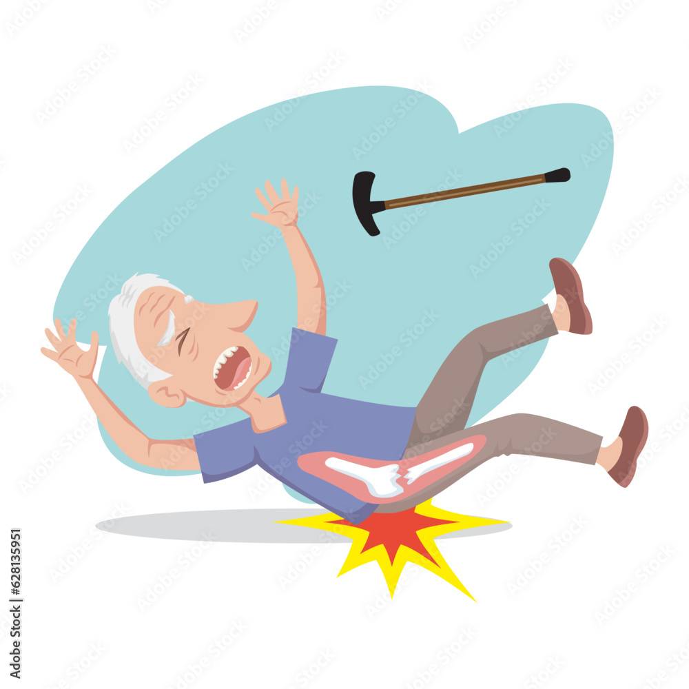 Elderly person is falling down and get bone fracture cartoon character ...