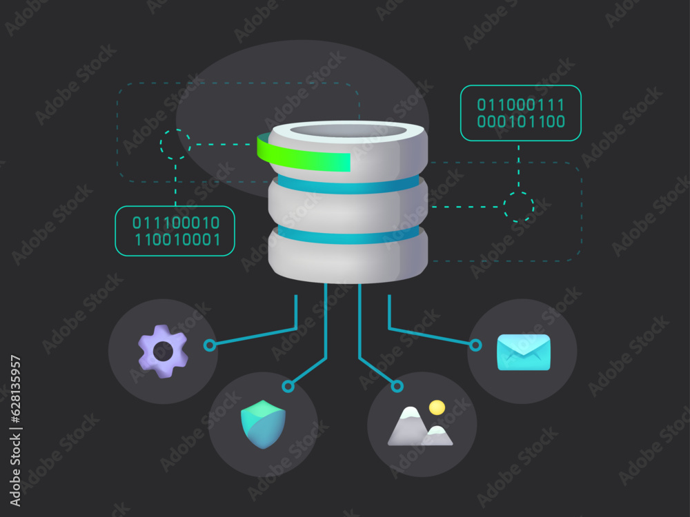 Database and different types of information. Infographics. Vector ...