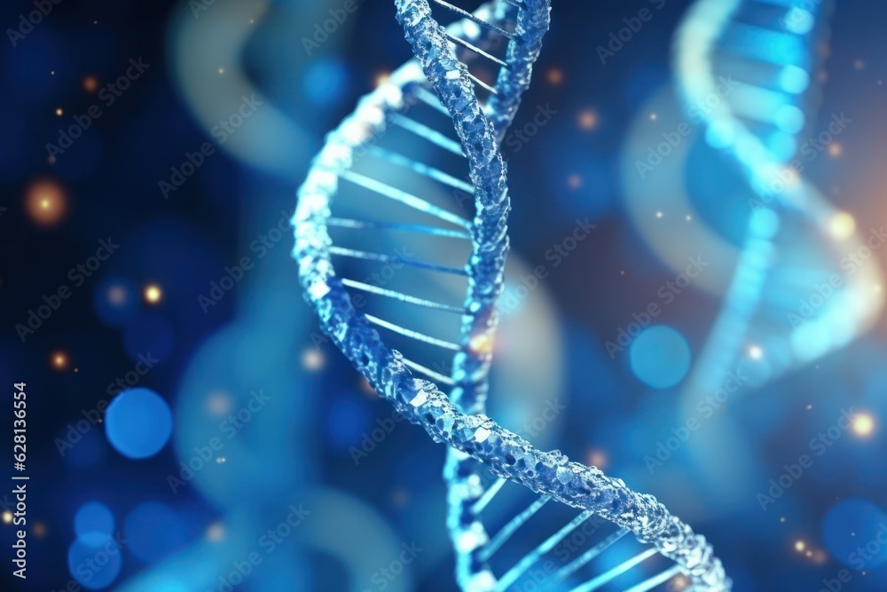 DNA double helix realistic model on blurry background with sparks ...