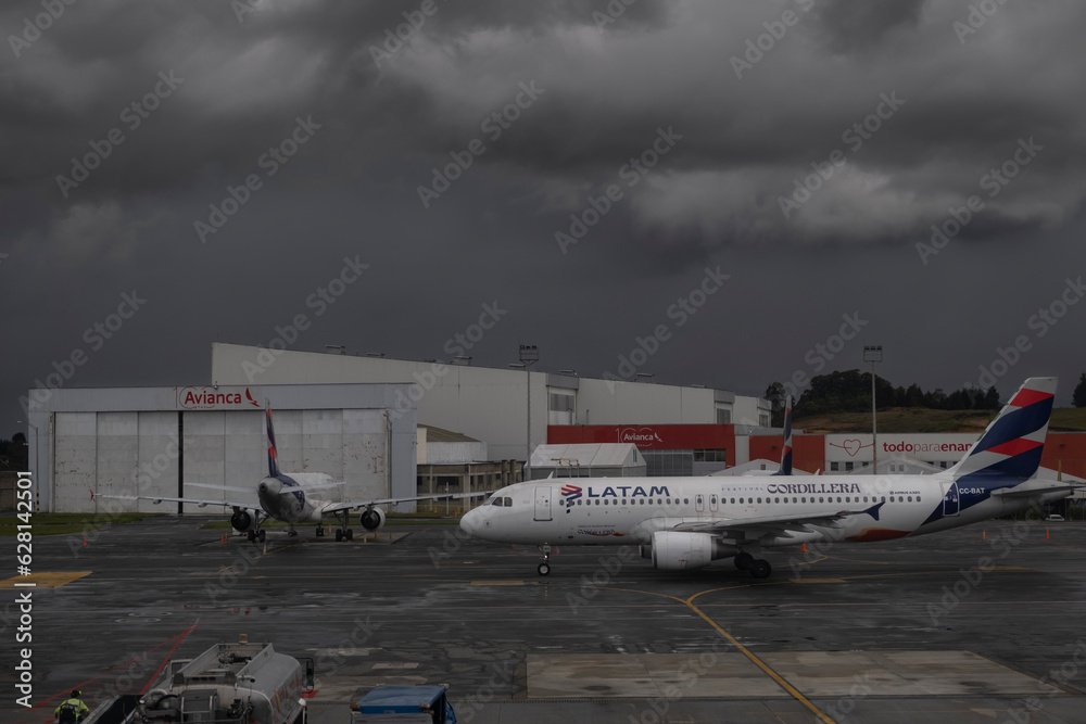 Latam passenger plane passenger plane steering from the gate to runway ...