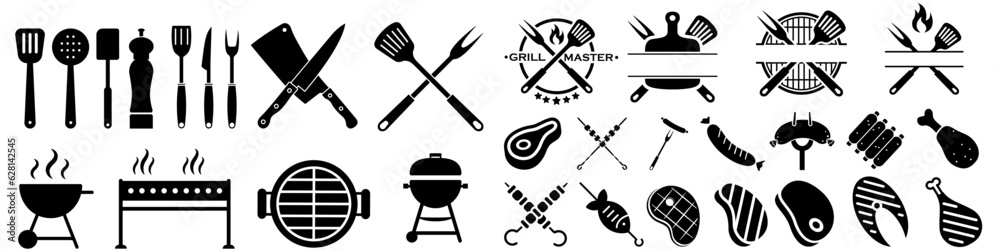 Grill master icon vector set. BBQ illustration sign collection. Grill ...