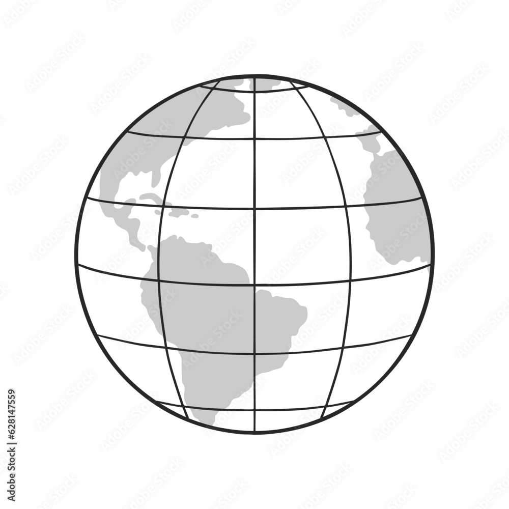 Vetor de Outline Earth Globe with map of the World, parallels and ...